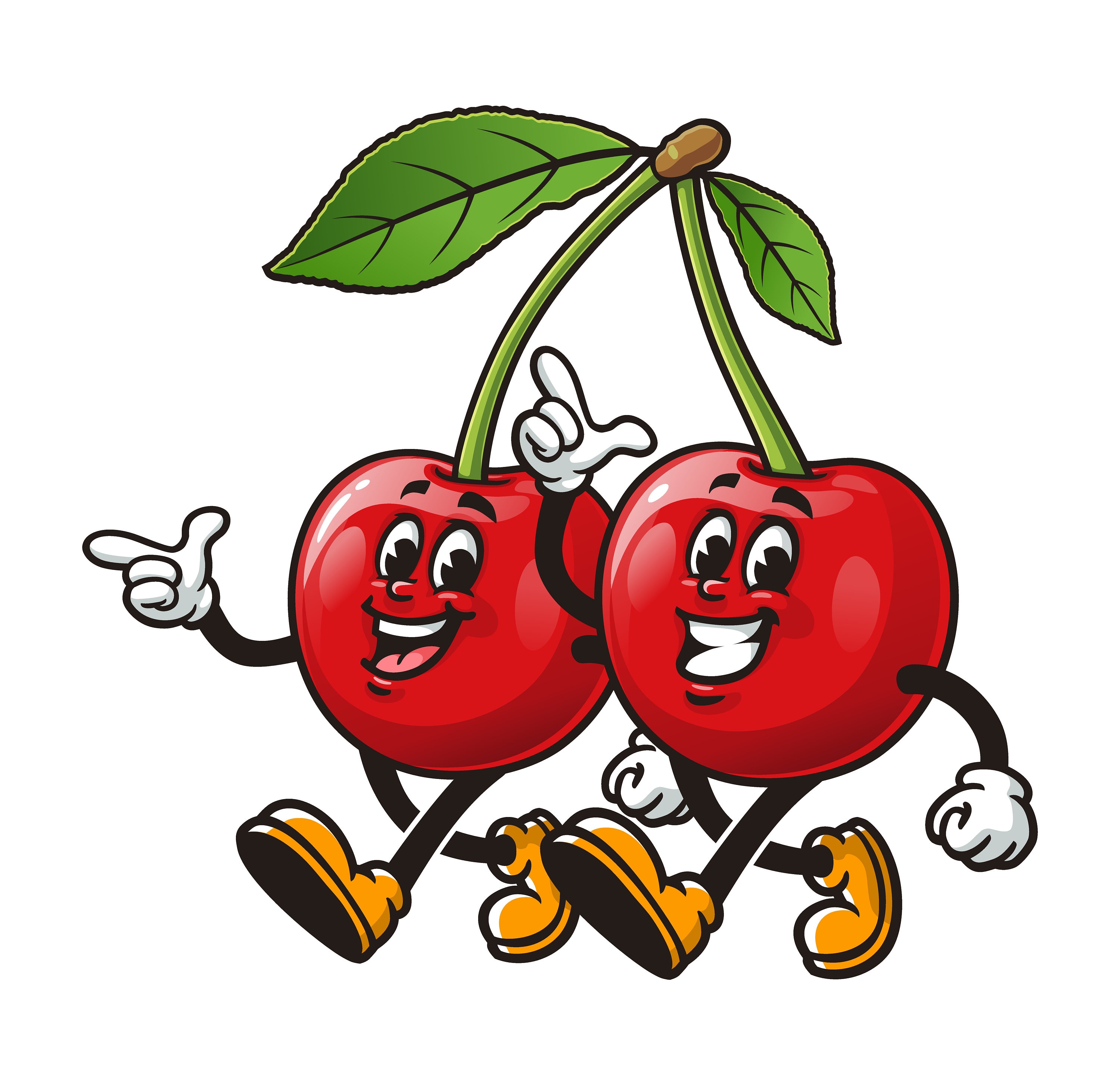 Cherry Twins Cartoon Mascot Illustration Character Vector Clip-art Hand ...