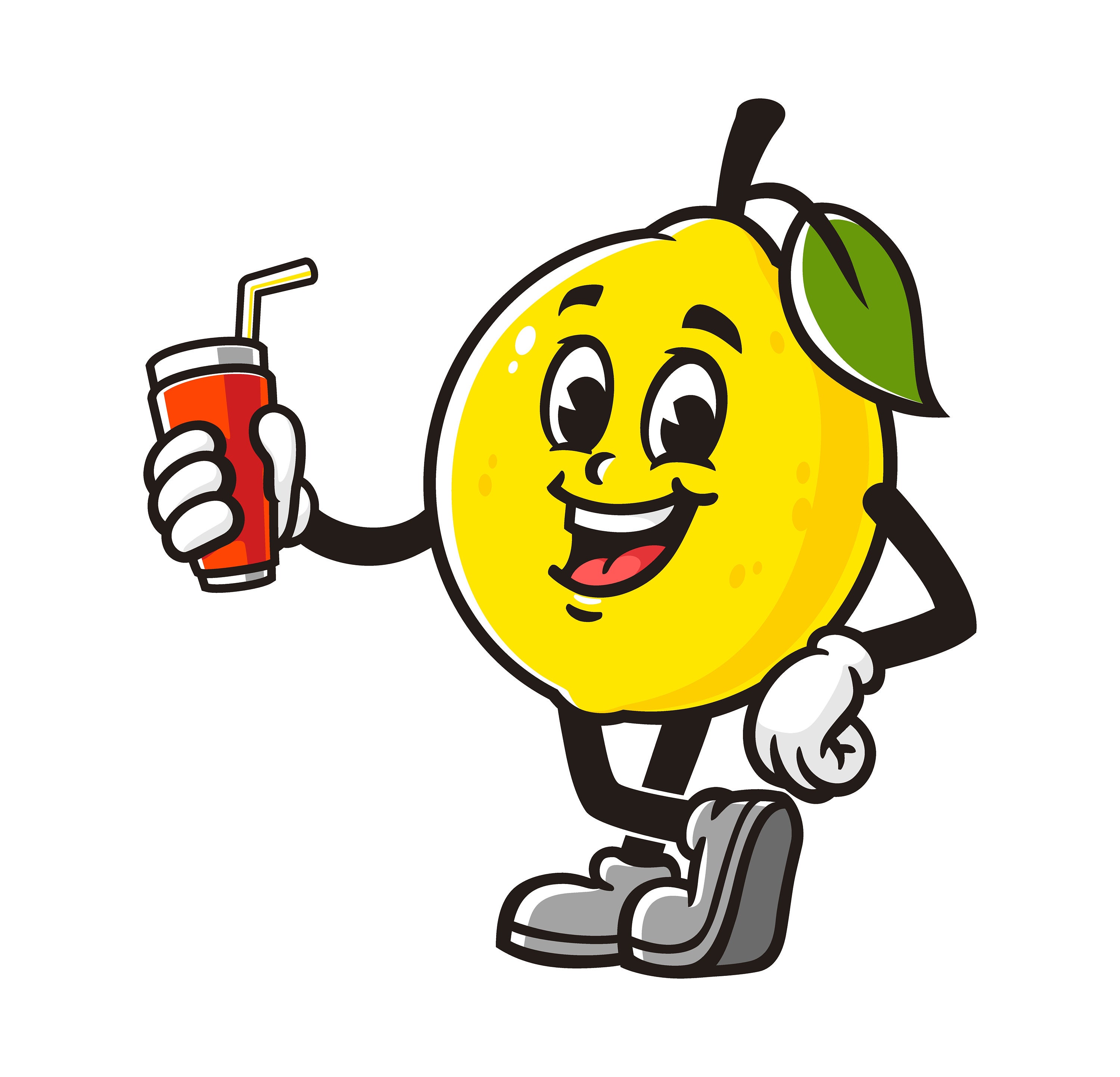 Lemon is Holding a Soft Drink, Lemon Cartoon Mascot Illustration ...