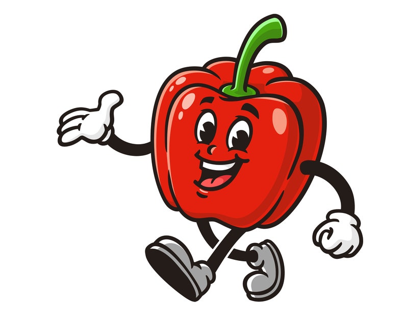 Walking Paprika Cartoon Mascot Illustration Design Character Vector - Etsy