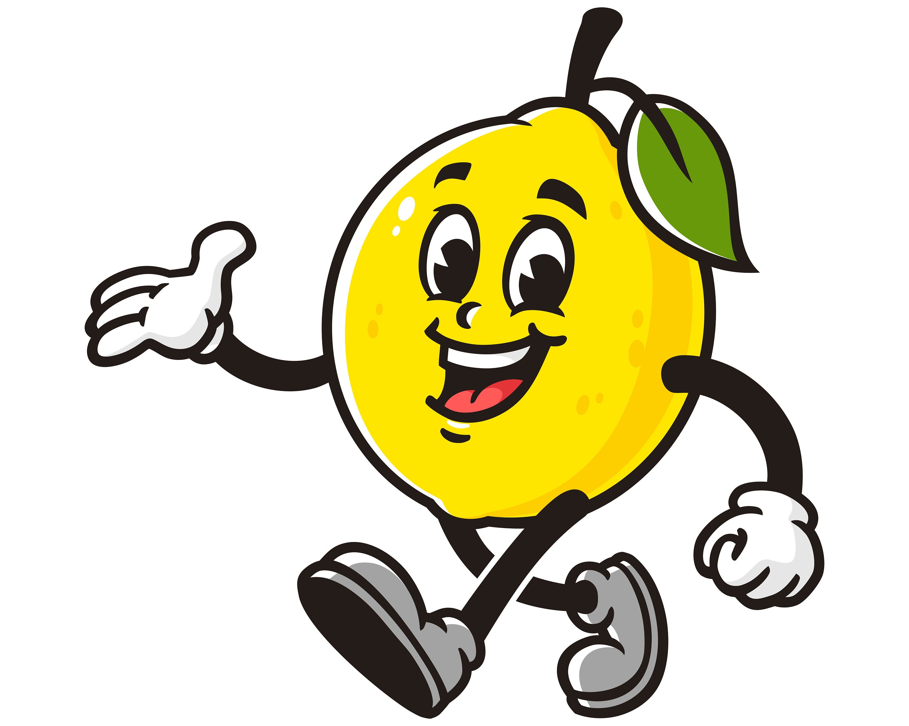 Walking Lemon Cartoon Mascot Illustration Design Character Vector - Etsy