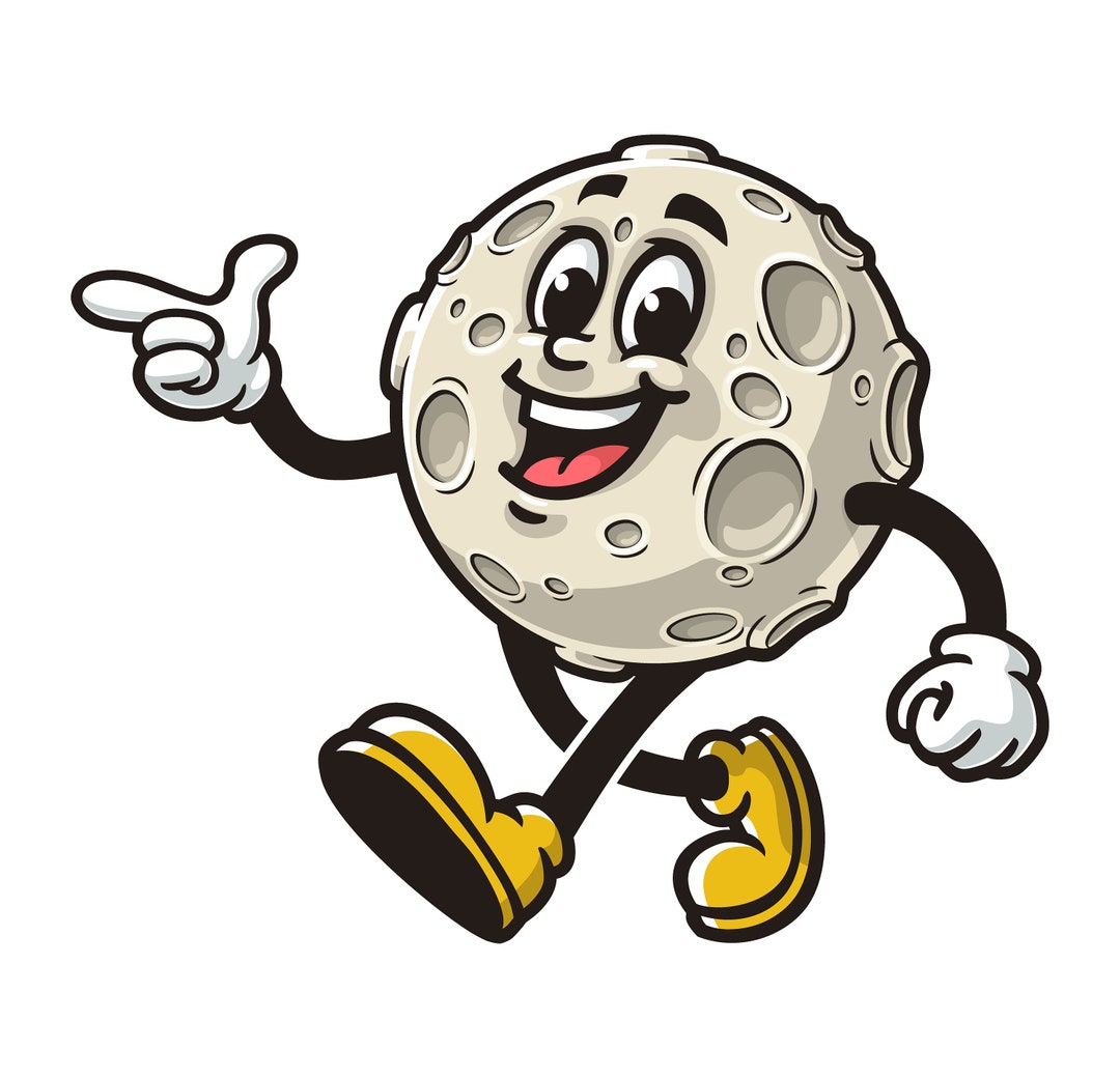 Walking Moon Cartoon Mascot Illustration Character Vector Clip-art Hand ...