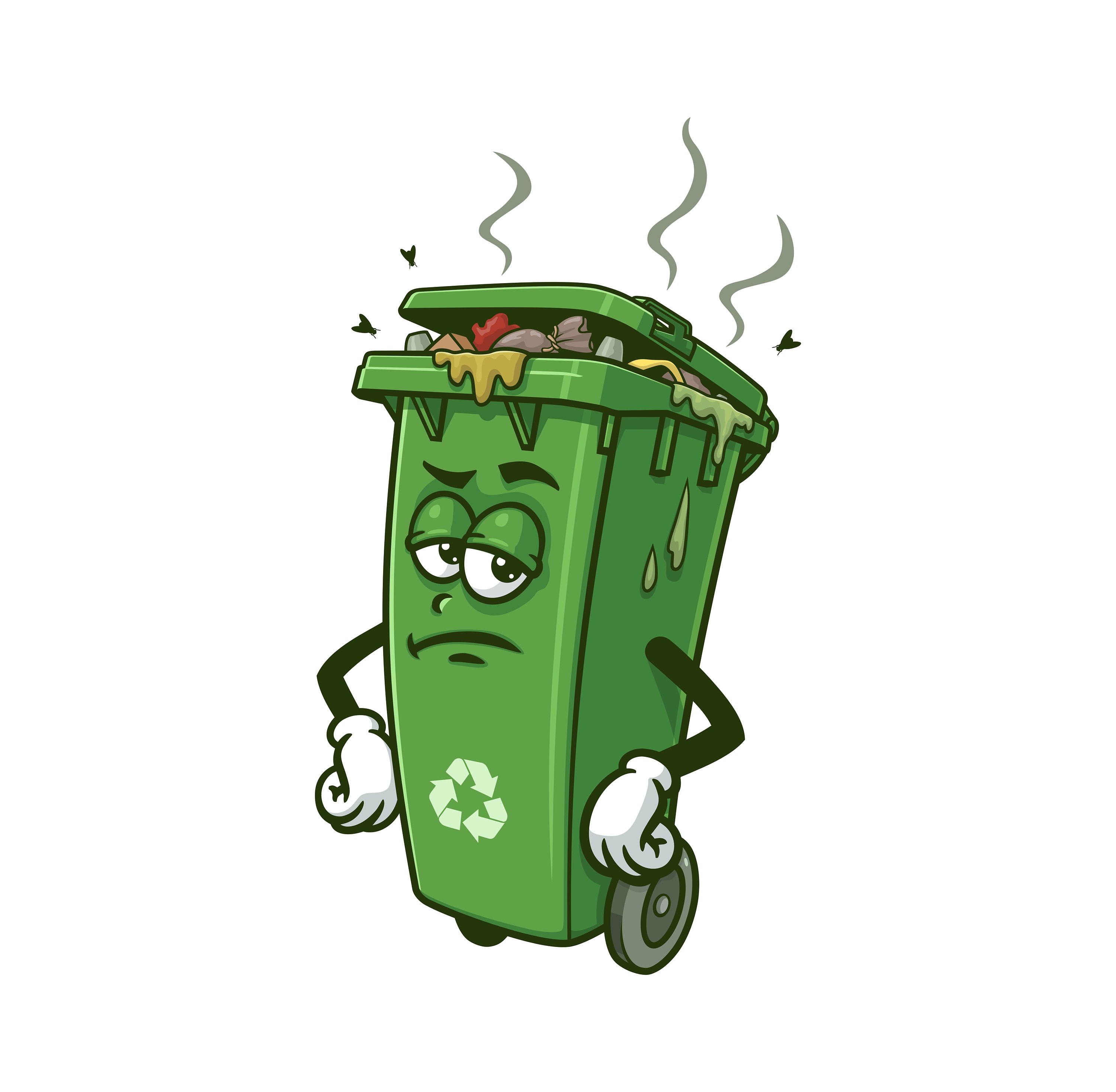 Dirty Trash Bin, Garbage Bin, Trash Can, Cartoon Mascot Illustration ...