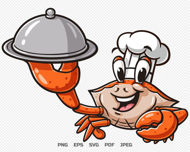 Crab Chef Holding a Tray, Cartoon Mascot Illustration Character Vector ...