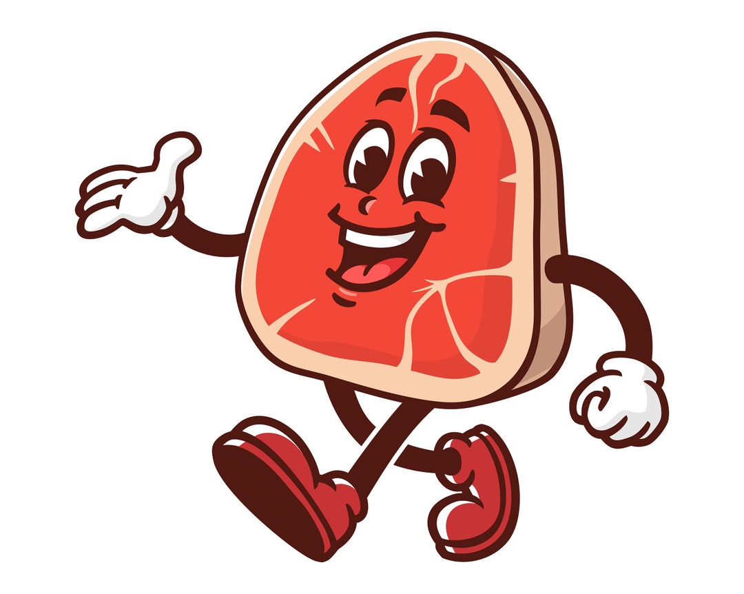 Walking Meat Steak Cartoon Mascot Illustration Design Character Vector ...