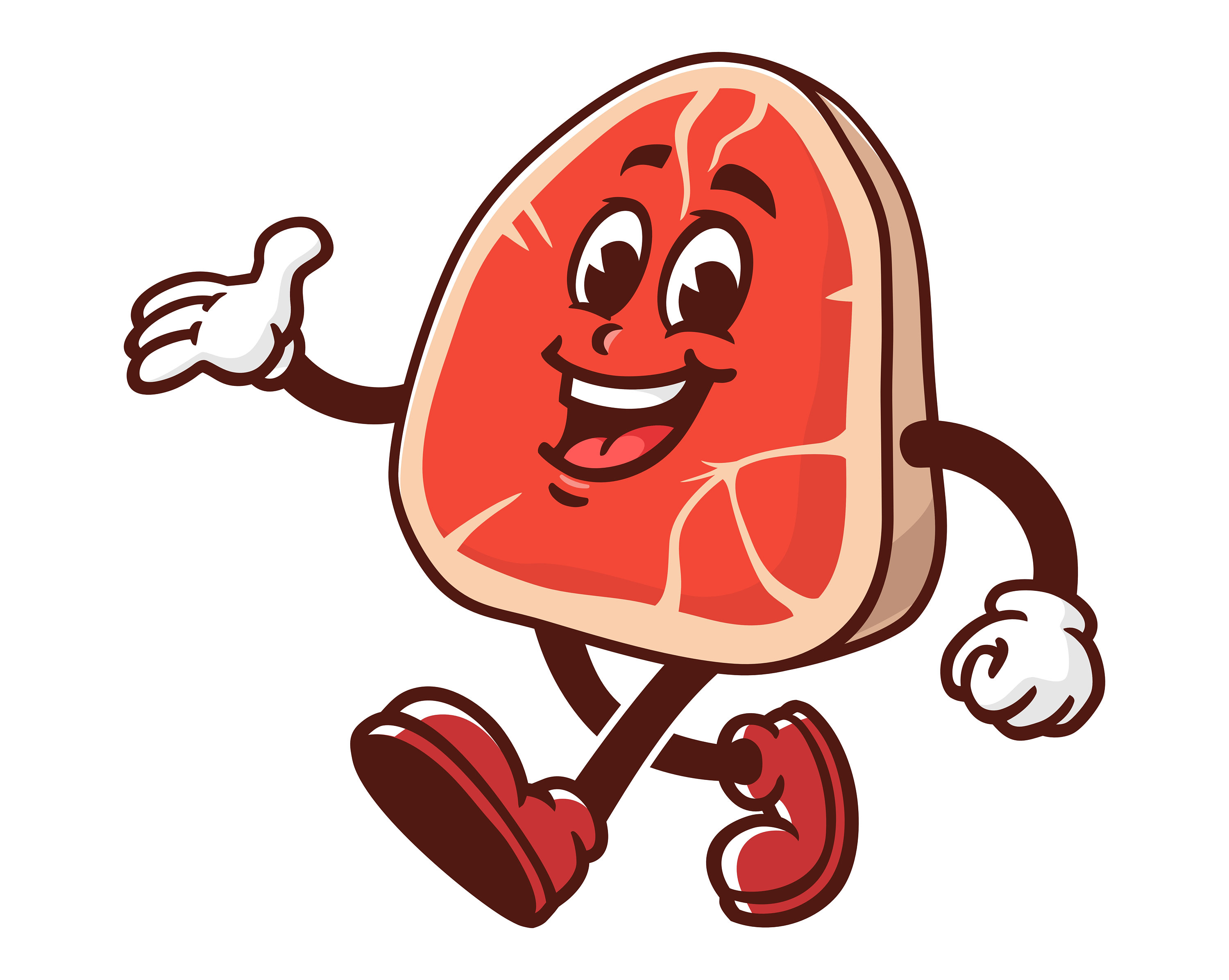 Walking Meat Steak Cartoon Mascot Illustration Design Character Vector ...