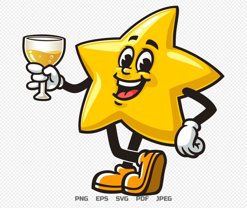 Star is Holding a Glass of Drink, Star Cartoon Mascot Illustration ...
