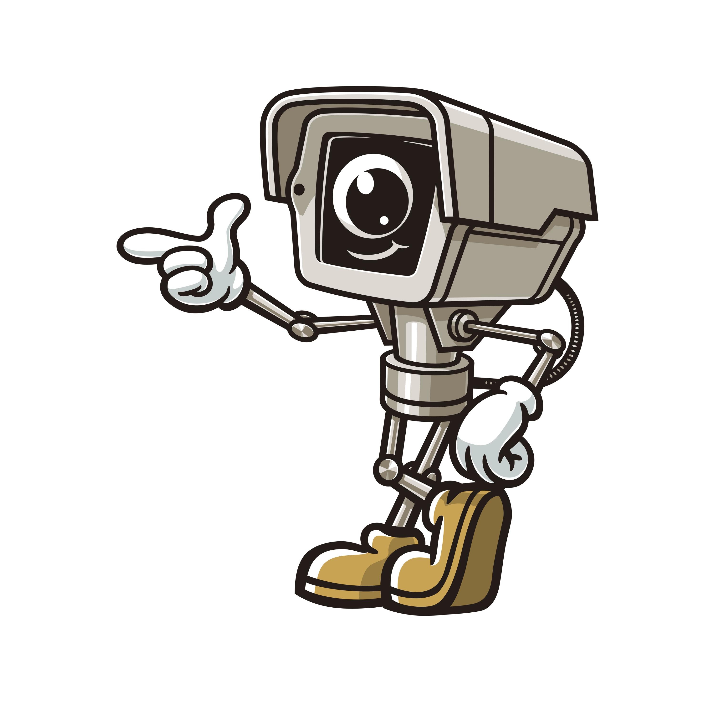 CCTV Camera Cartoon Mascot Illustration Character Vector Clip-art Hand ...