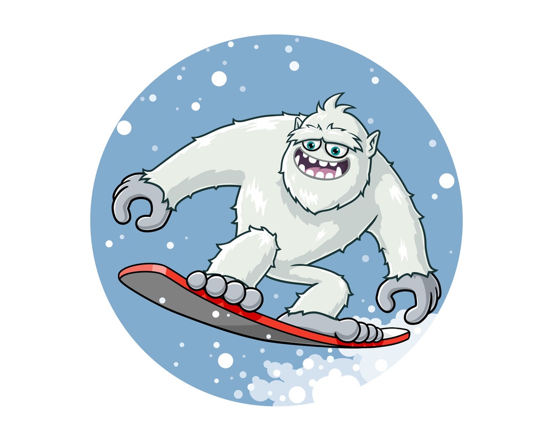 Yeti is Snowboarding Character Mascot Design With Background - Etsy