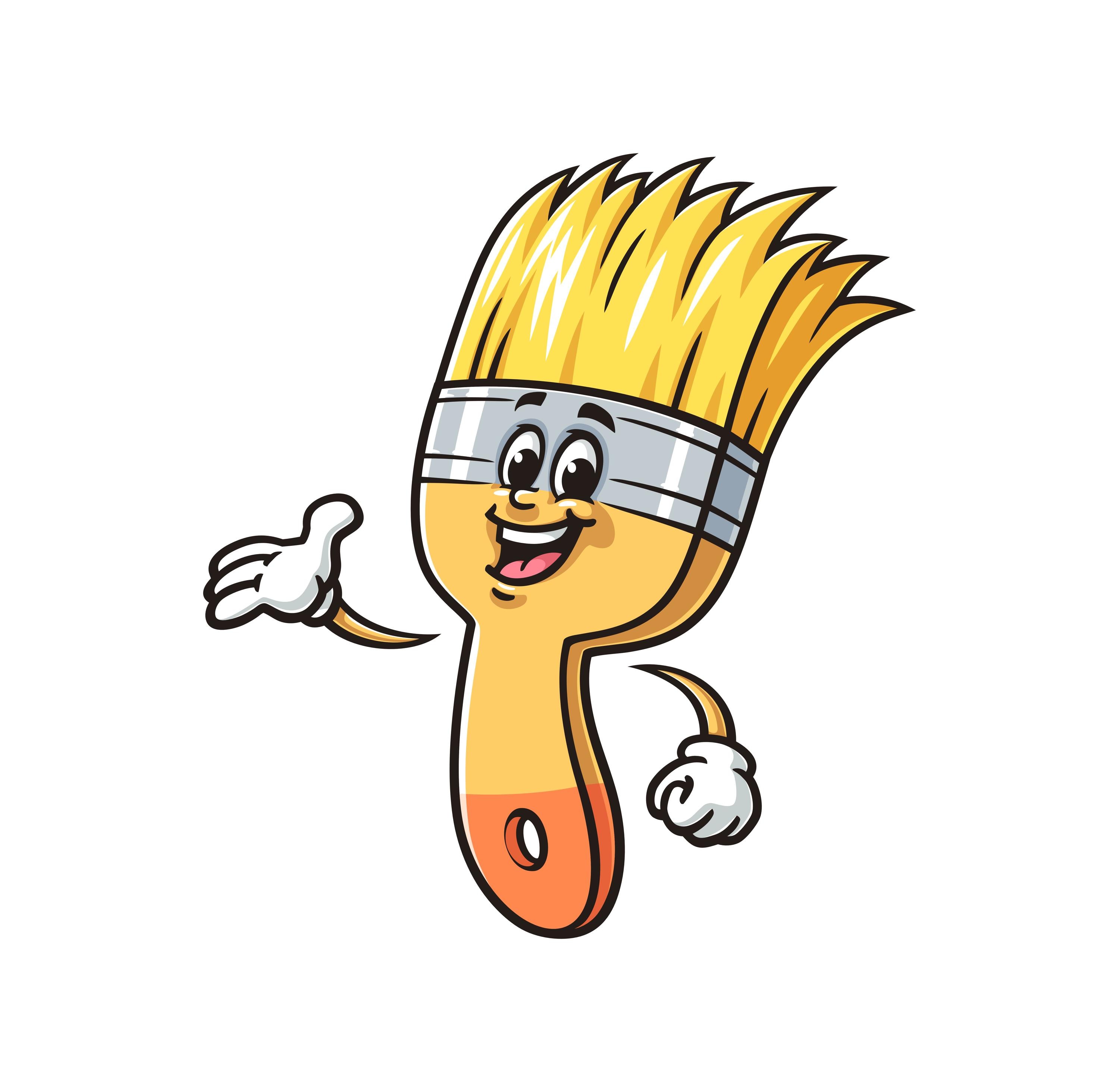 Paint Brush Cartoon Mascot Illustration Character Vector Clip-art Hand ...