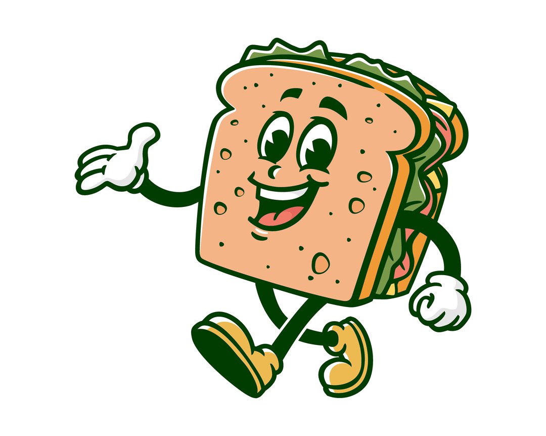 Walking Sandwich Cartoon Mascot Illustration Design Character - Etsy