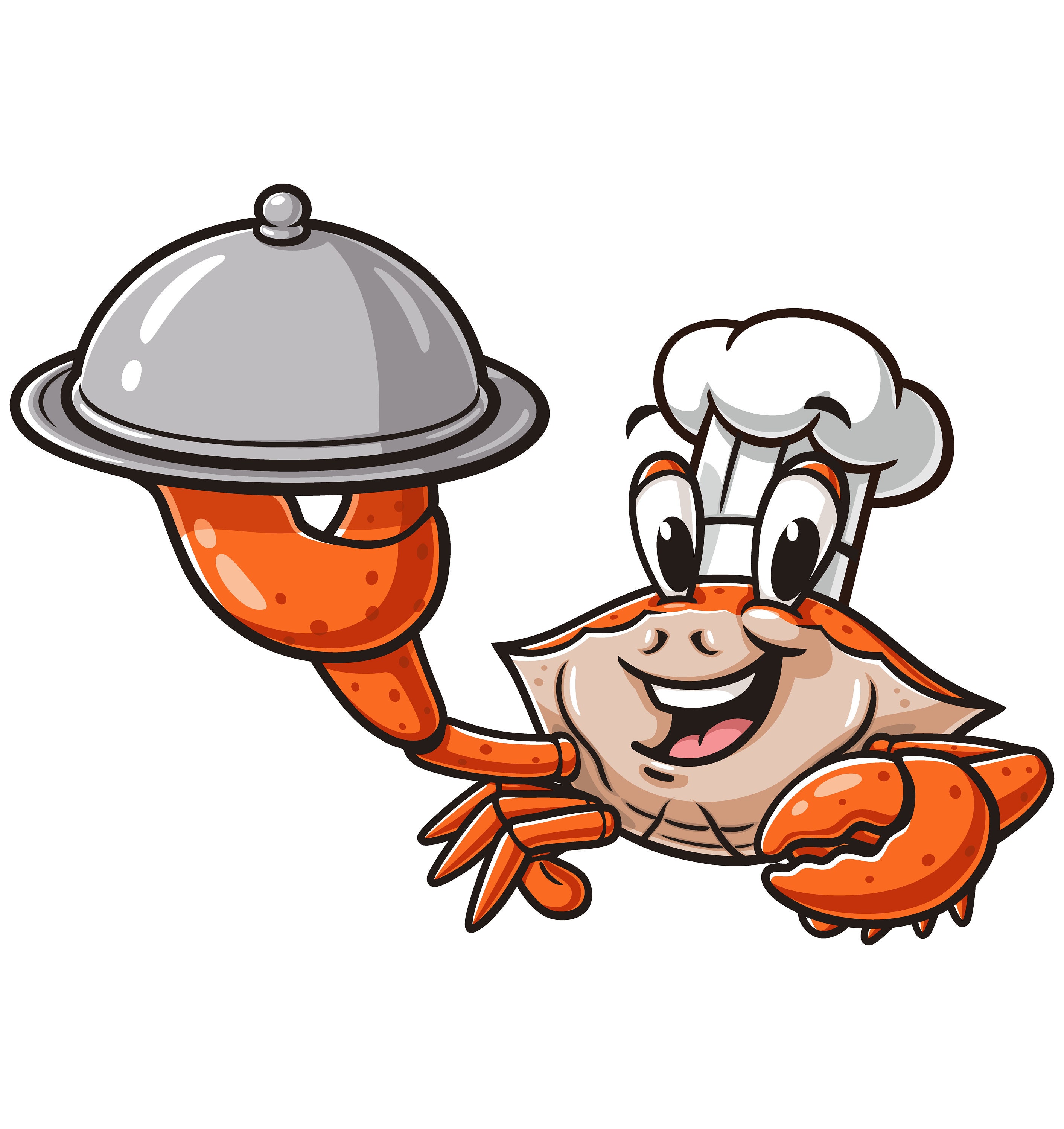 Crab Chef Holding a Tray, Cartoon Mascot Illustration Character Vector ...
