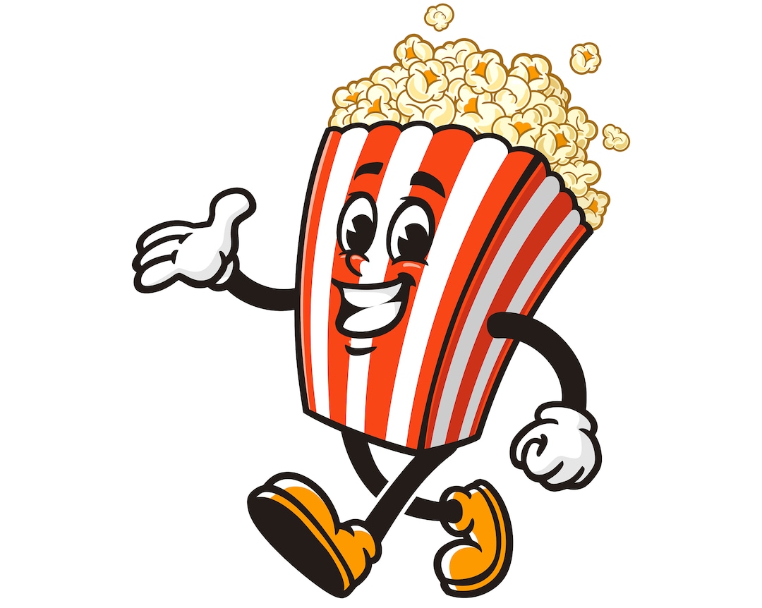 Walking Popcorn Cartoon Mascot Illustration Design Character Vector - Etsy