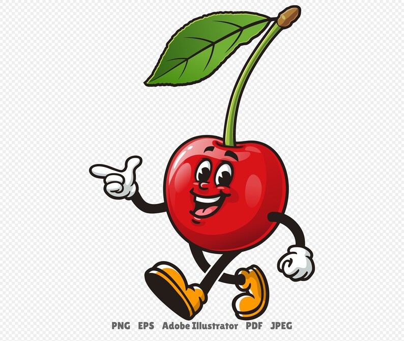 Walking Cherry Cartoon Mascot Illustration Character Vector Clip-art ...