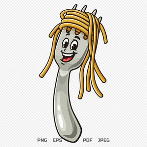 Spaghetti With Fork Cartoon Mascot Illustration Design Character Vector ...