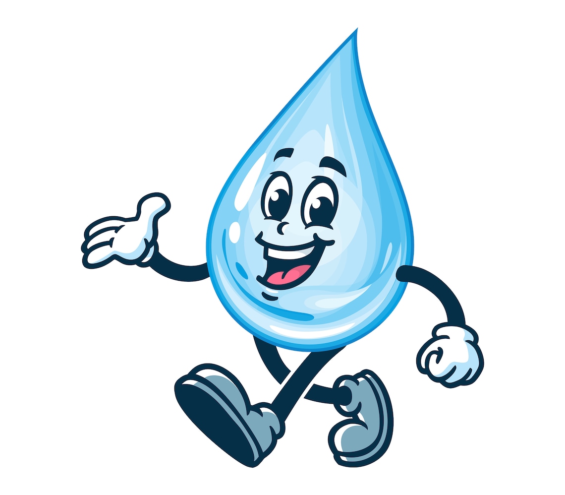 Walking Water Drop Cartoon Mascot Illustration Design Character Vector ...