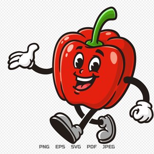 Walking Paprika Cartoon Mascot Illustration Design Character Vector - Etsy