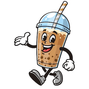 Walking Bubble Tea Boba Ice Cartoon Mascot Illustration Design ...