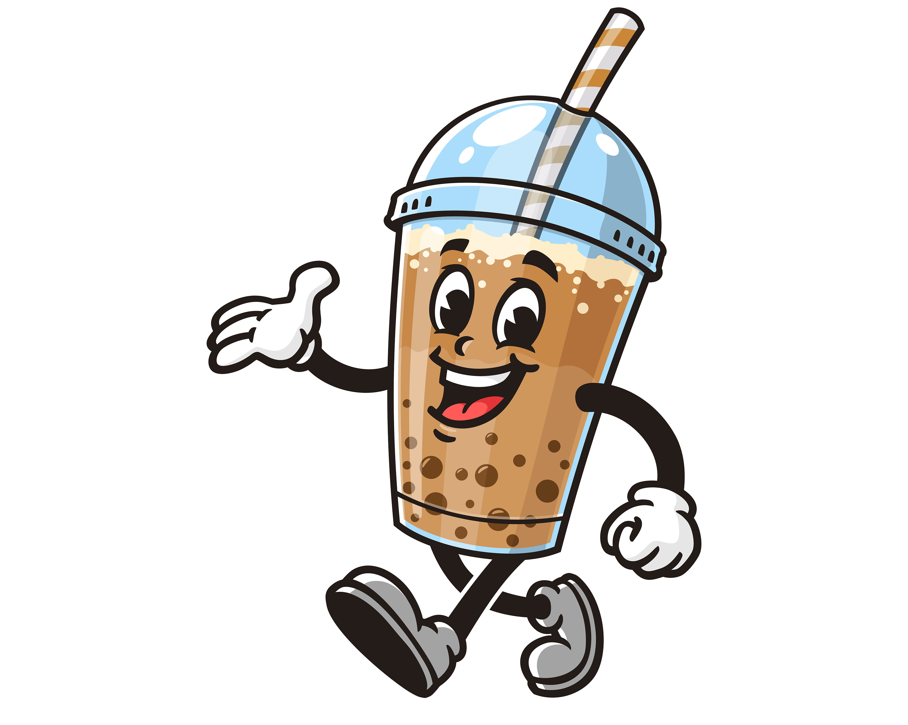 Walking Bubble Tea Boba Ice Cartoon Mascot Illustration Design ...