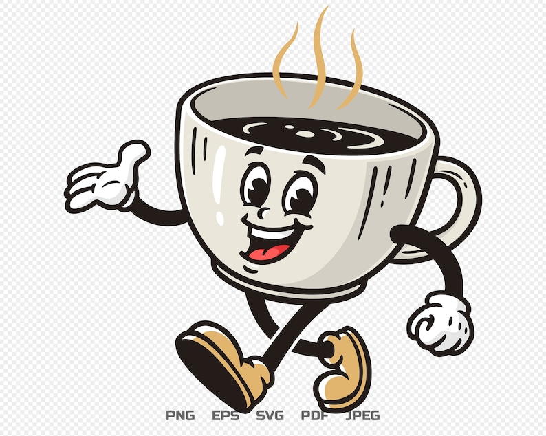 Walking Coffee Cup Cartoon Mascot Illustration Design Character Vector ...