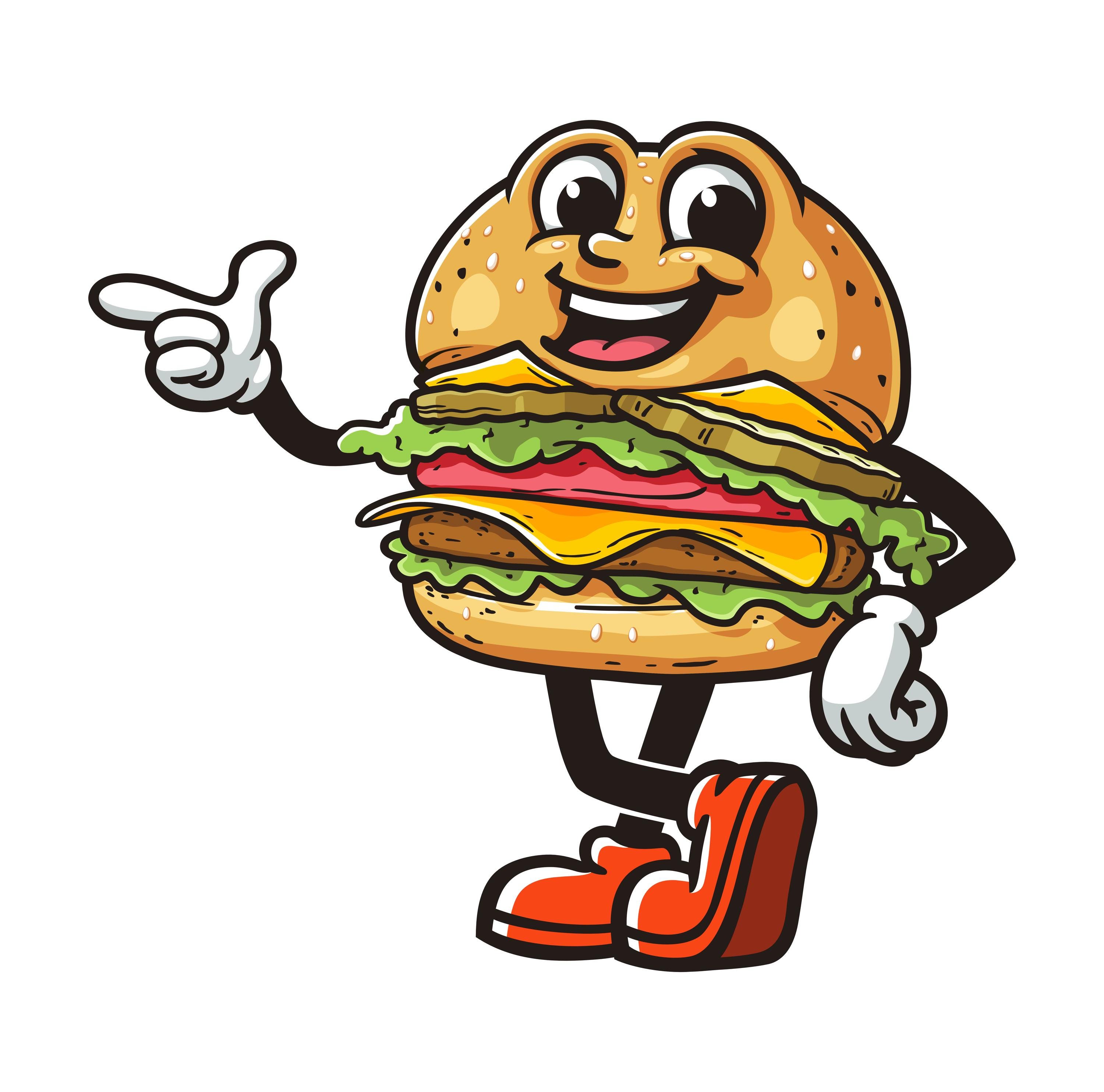 Burger Cartoon Mascot Illustration Character Vector Clip-art Hand-drawn ...