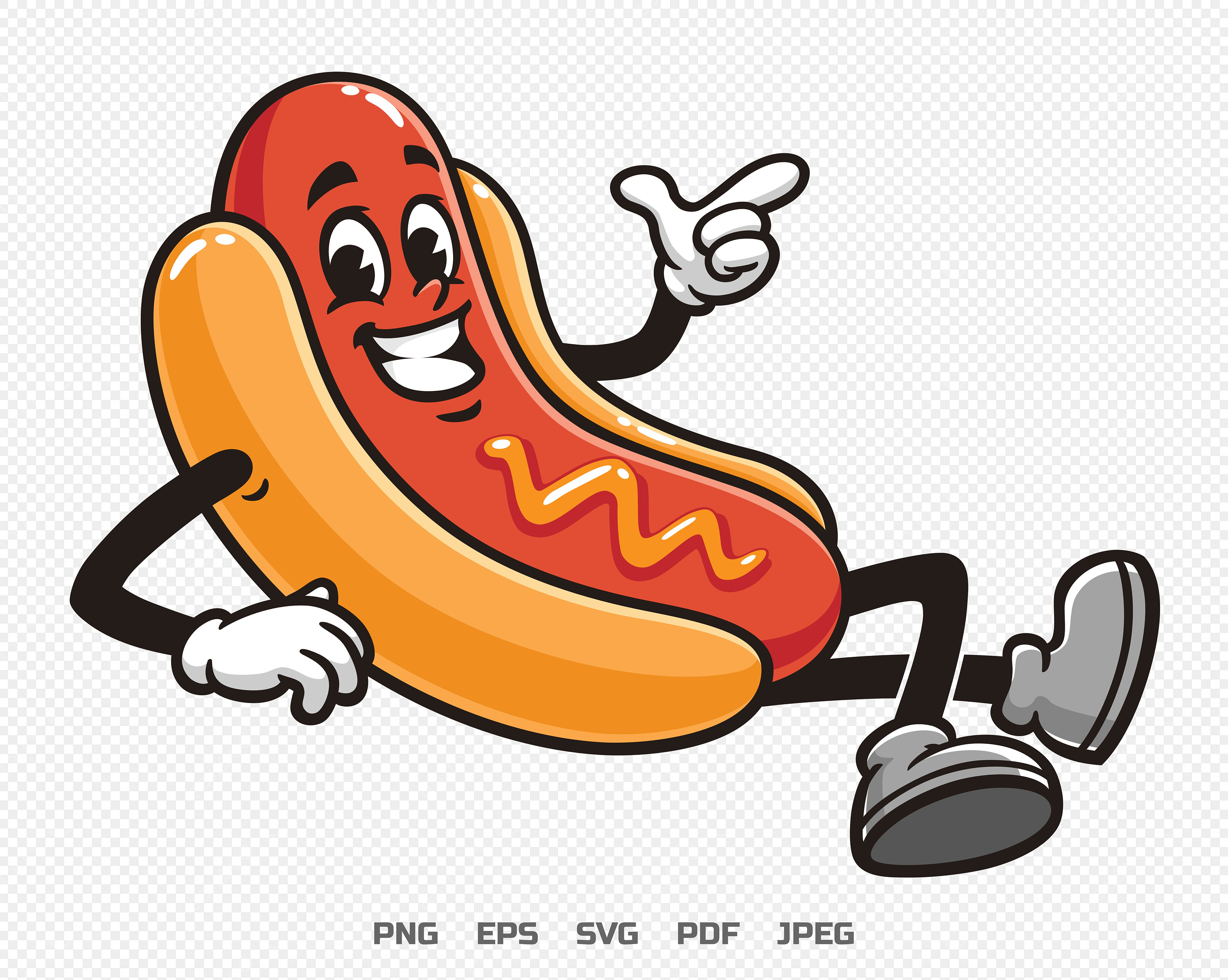Hot Dog Sausage Relaxed, Cartoon, Mascot, Illustration, Design ...