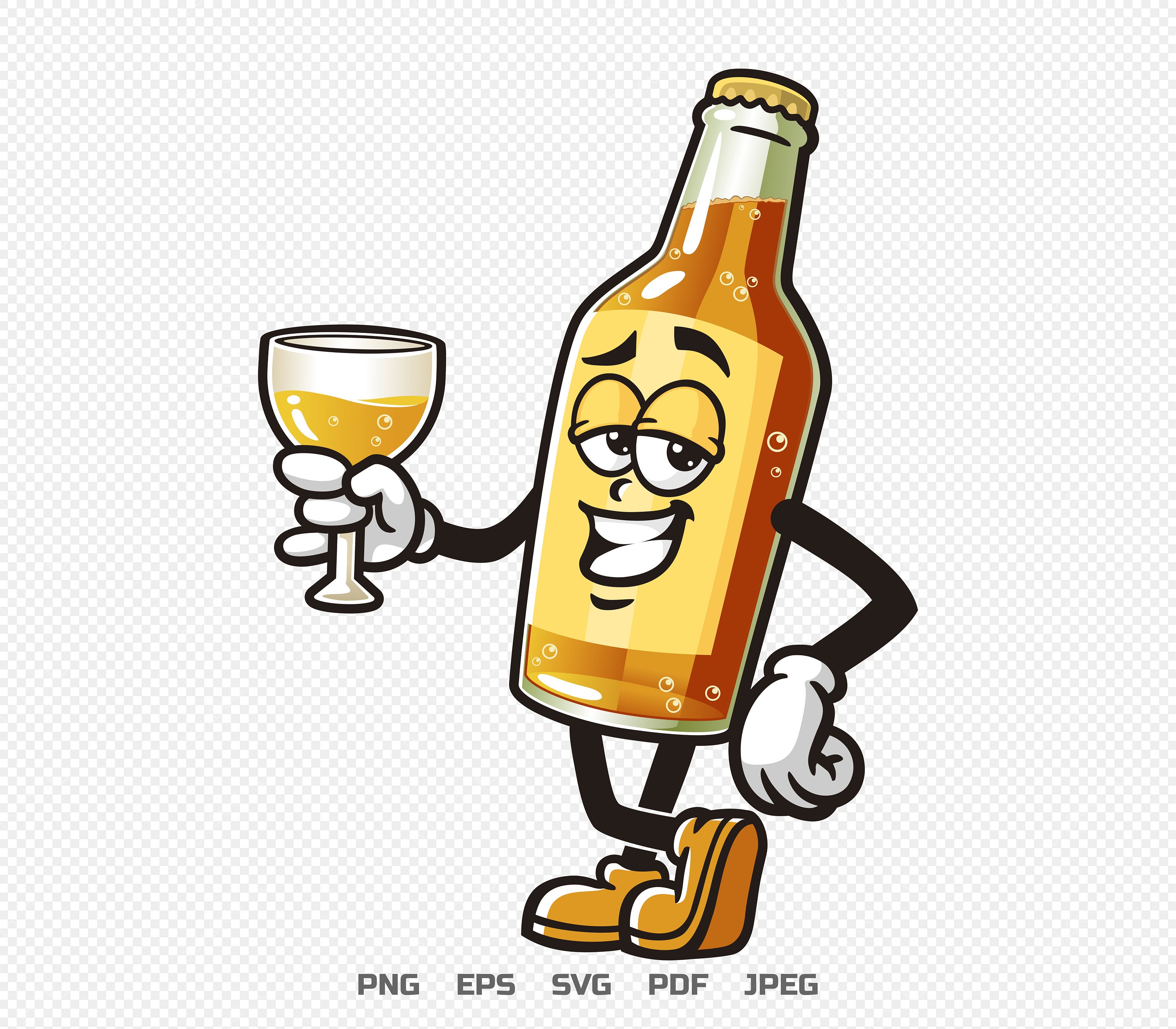 Beer Bottle Holding a Glass Wine Cartoon Mascot Illustration Design ...