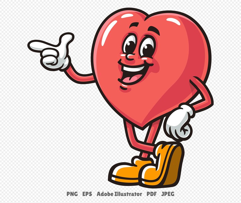 Love Heart Cartoon Mascot Illustration Character Vector Clip-art Hand ...