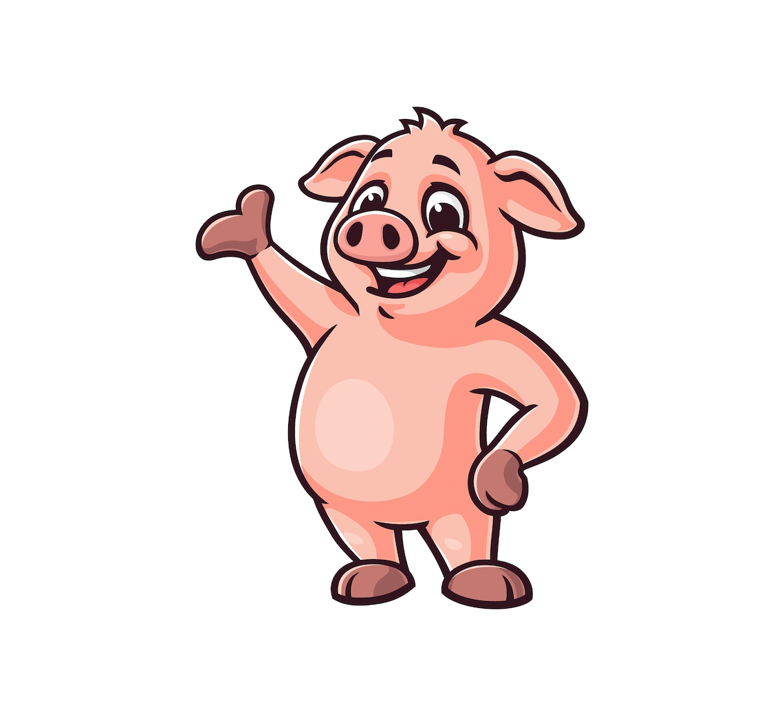 Pig Cartoon Mascot Illustration Character Vector Clip Art Hand Drawn ...
