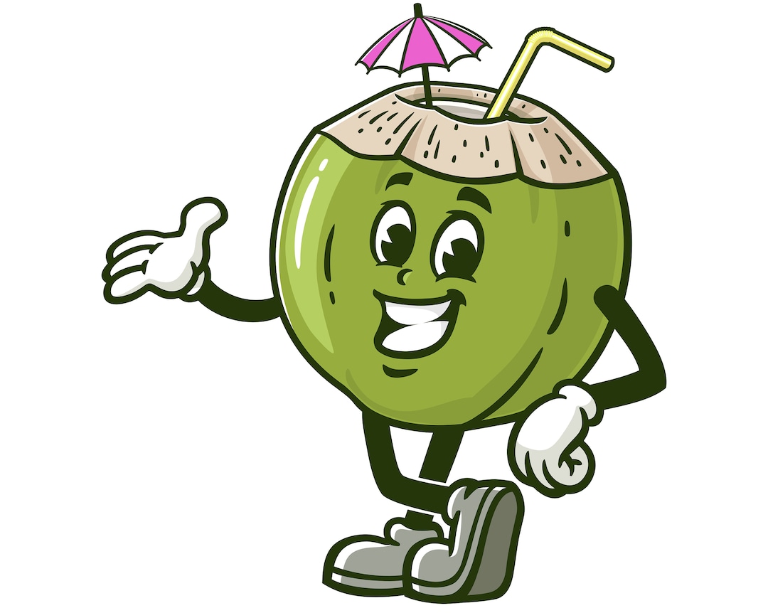 Coconut Cartoon Mascot Illustration Design Character Vector - Etsy
