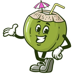 Coconut Cartoon Mascot Illustration Design Character Vector - Etsy
