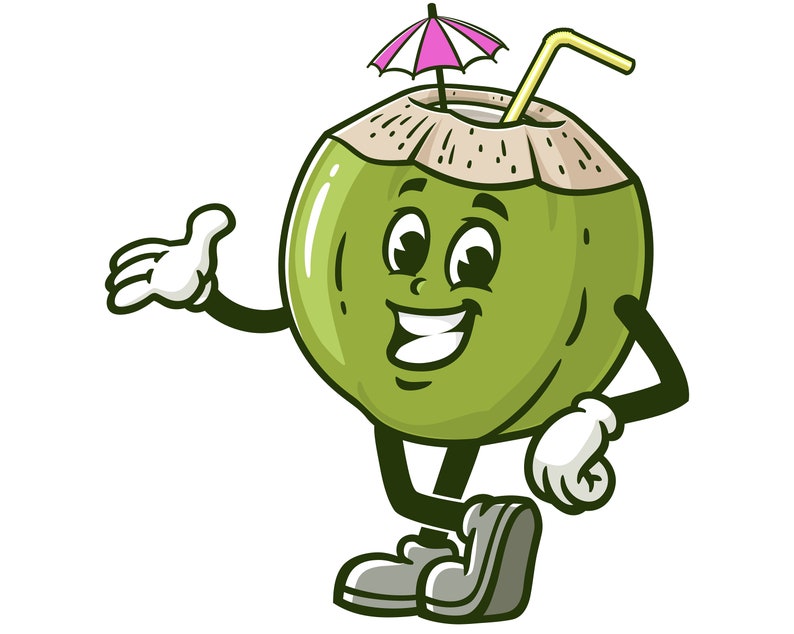 Coconut Cartoon Mascot Illustration Design Character Vector - Etsy