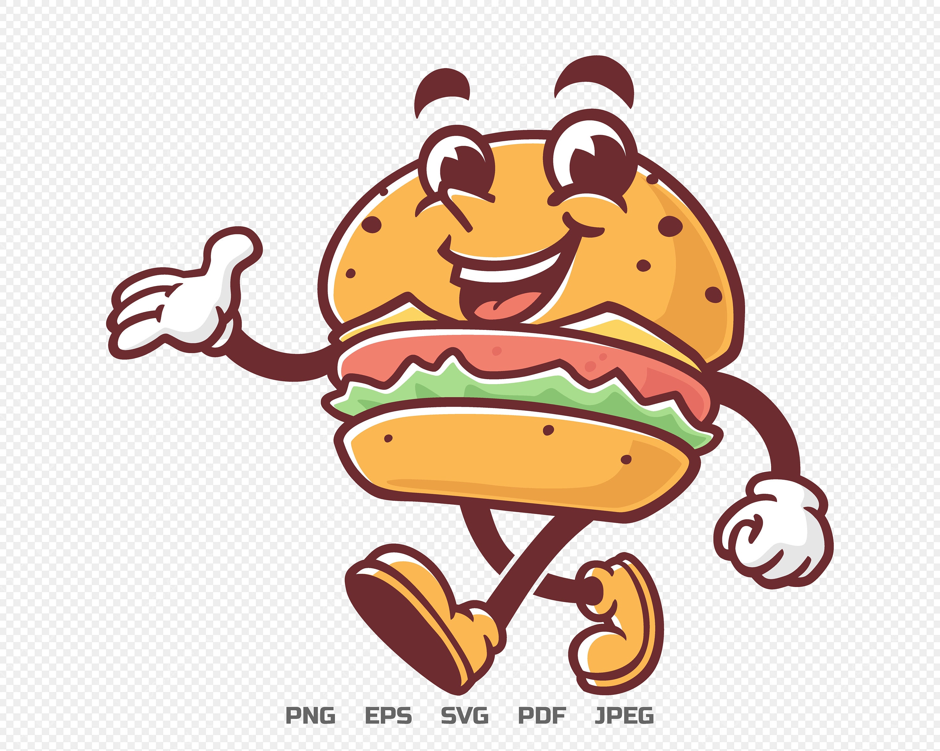 Walking Burger Cartoon Mascot Illustration Design Character - Etsy