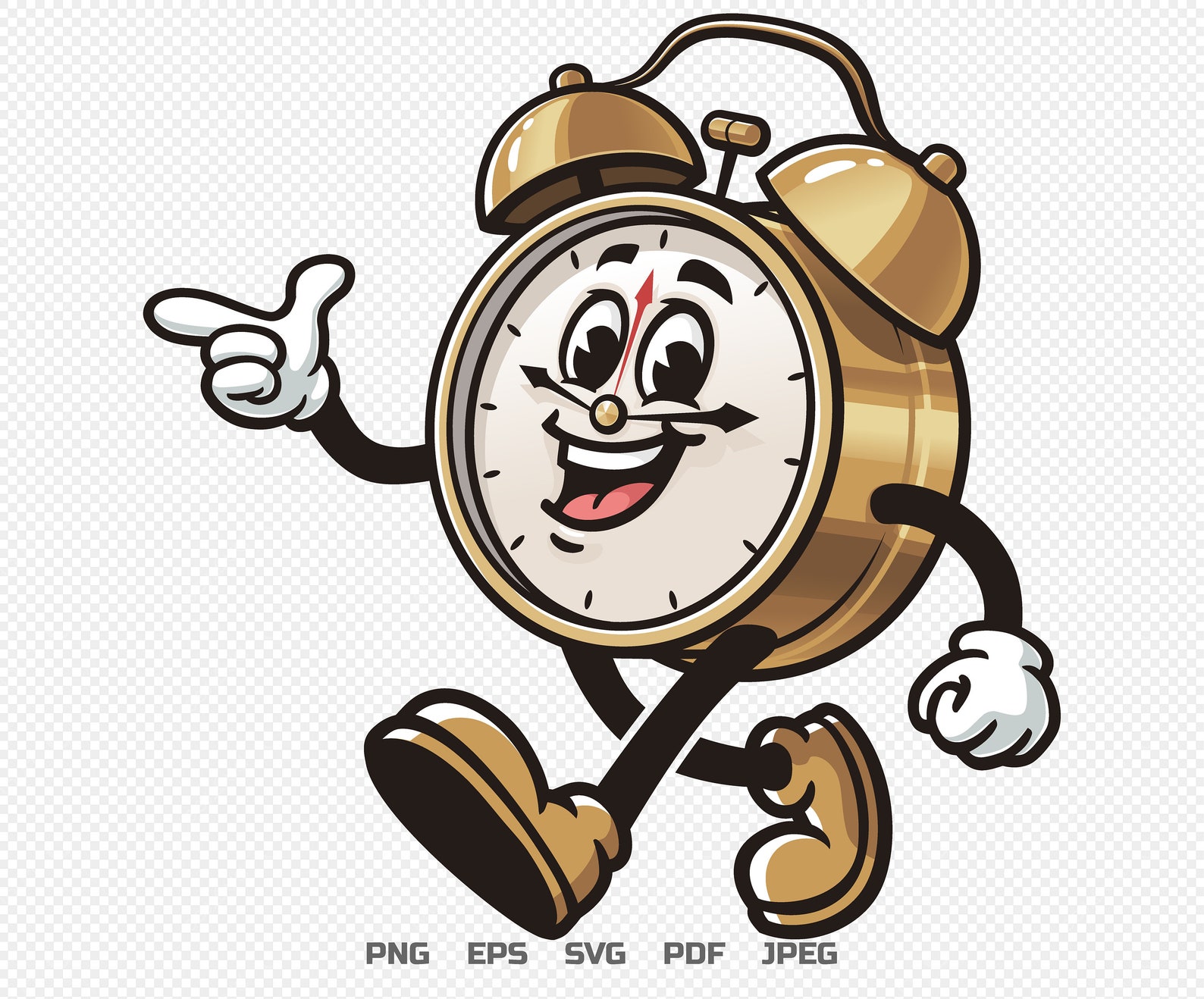 Alarm Clock With Clock Hands, Alarm Clock Cartoon Mascot Illustration ...