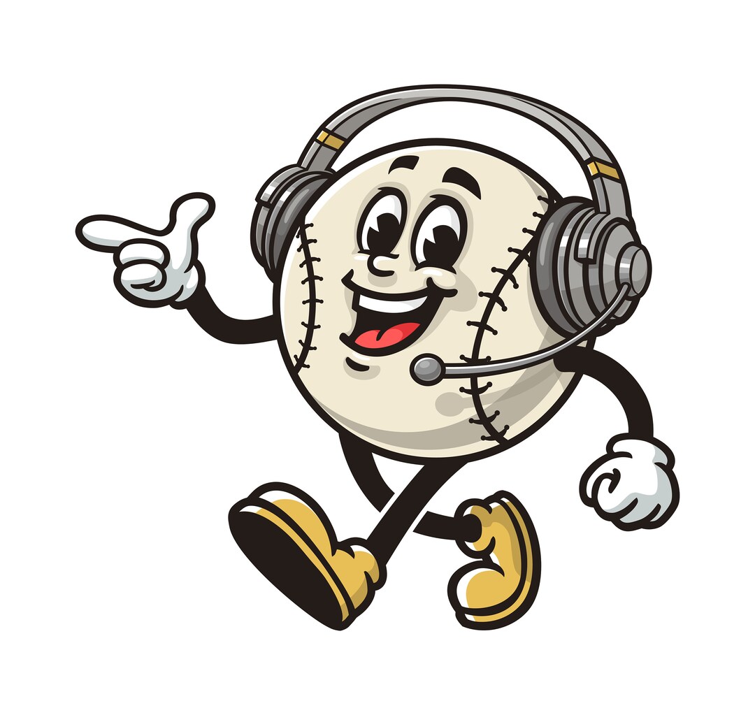 Baseball With Broadcasting Headphones, Baseball Ball Cartoon Mascot ...