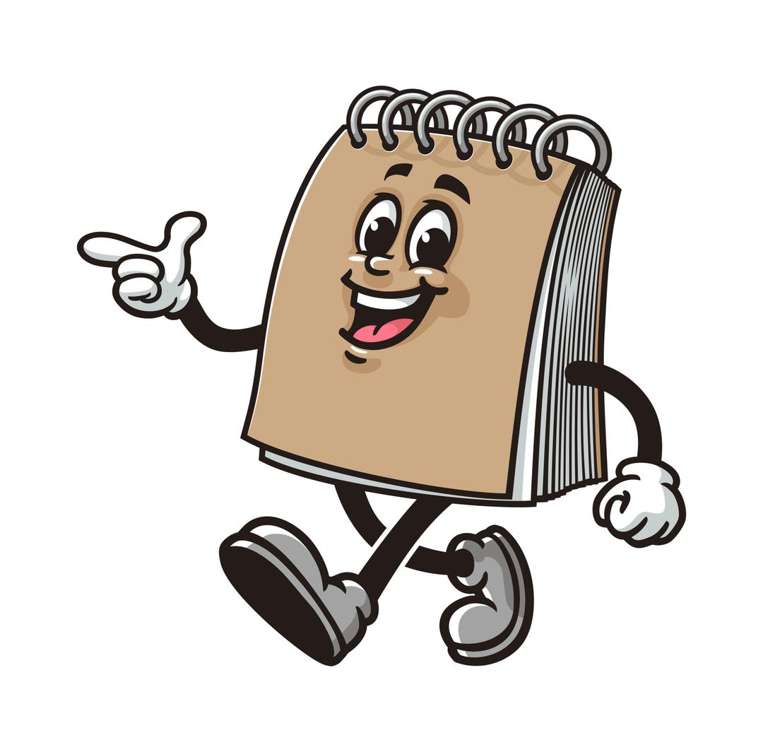 Vintage Notebook Cartoon Mascot Illustration Character Vector Clip-art ...