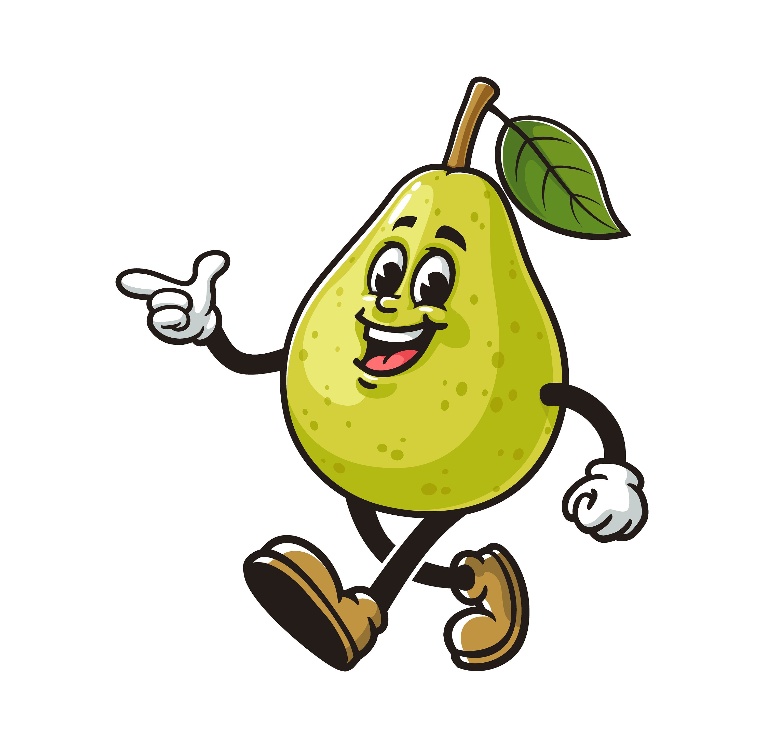 Walking Pear Cartoon Mascot Illustration Character Vector Clip-art Hand ...