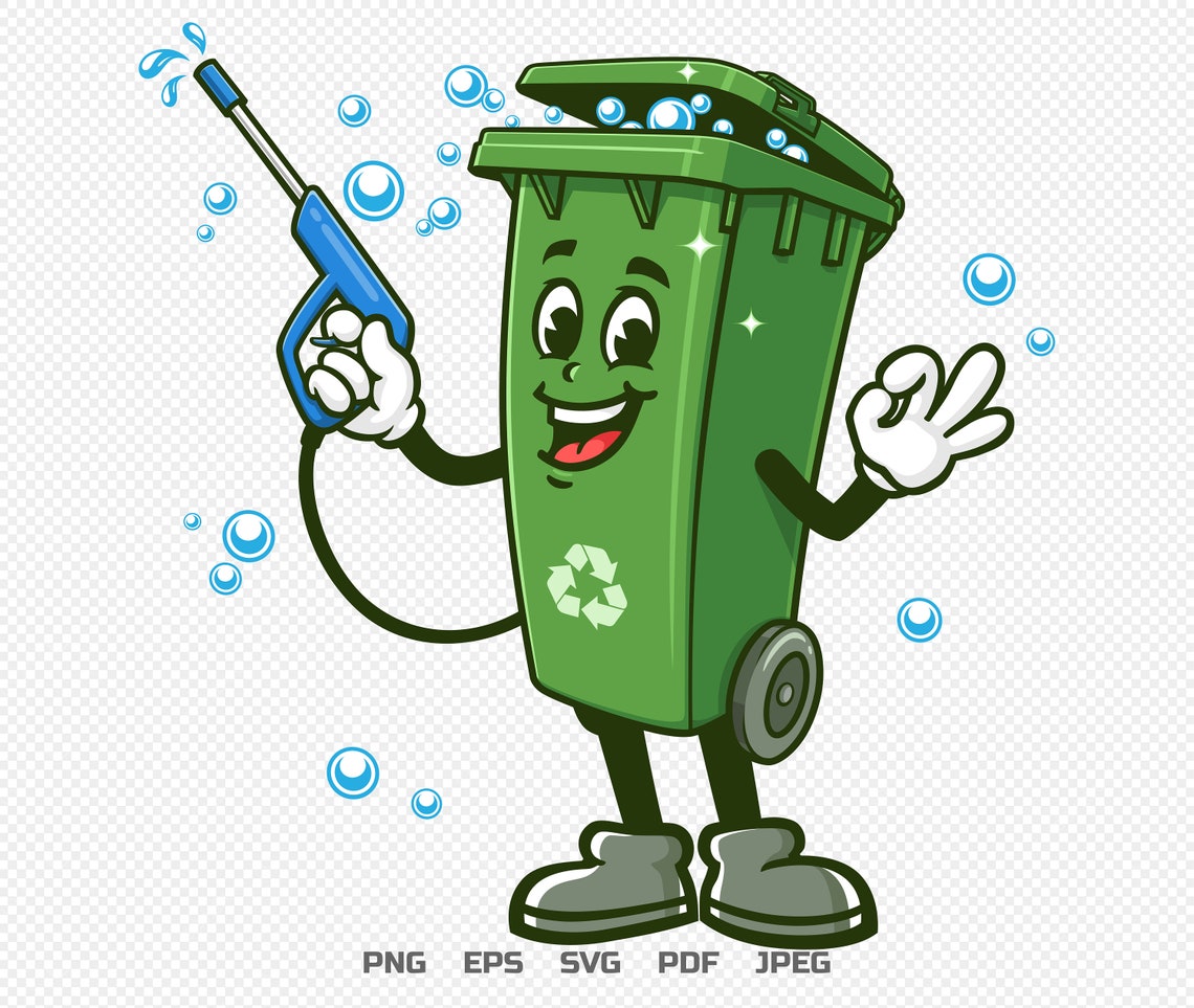 Trash Bin Garbage Bin Cleaner Service Cartoon Mascot Illustration ...