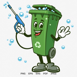 Trash Bin Garbage Bin Cleaner Service Cartoon Mascot Illustration ...