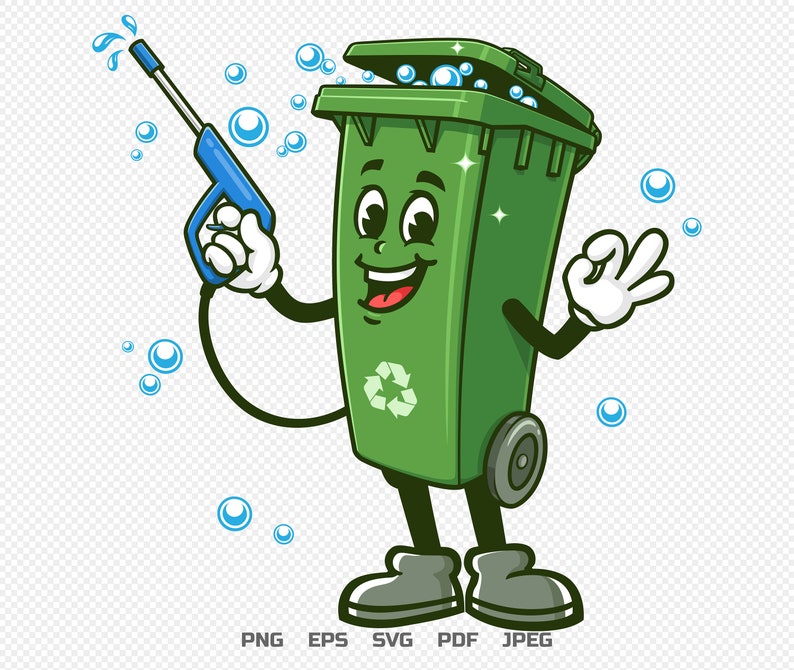 Trash Bin Garbage Bin Cleaner Service Cartoon Mascot Illustration ...