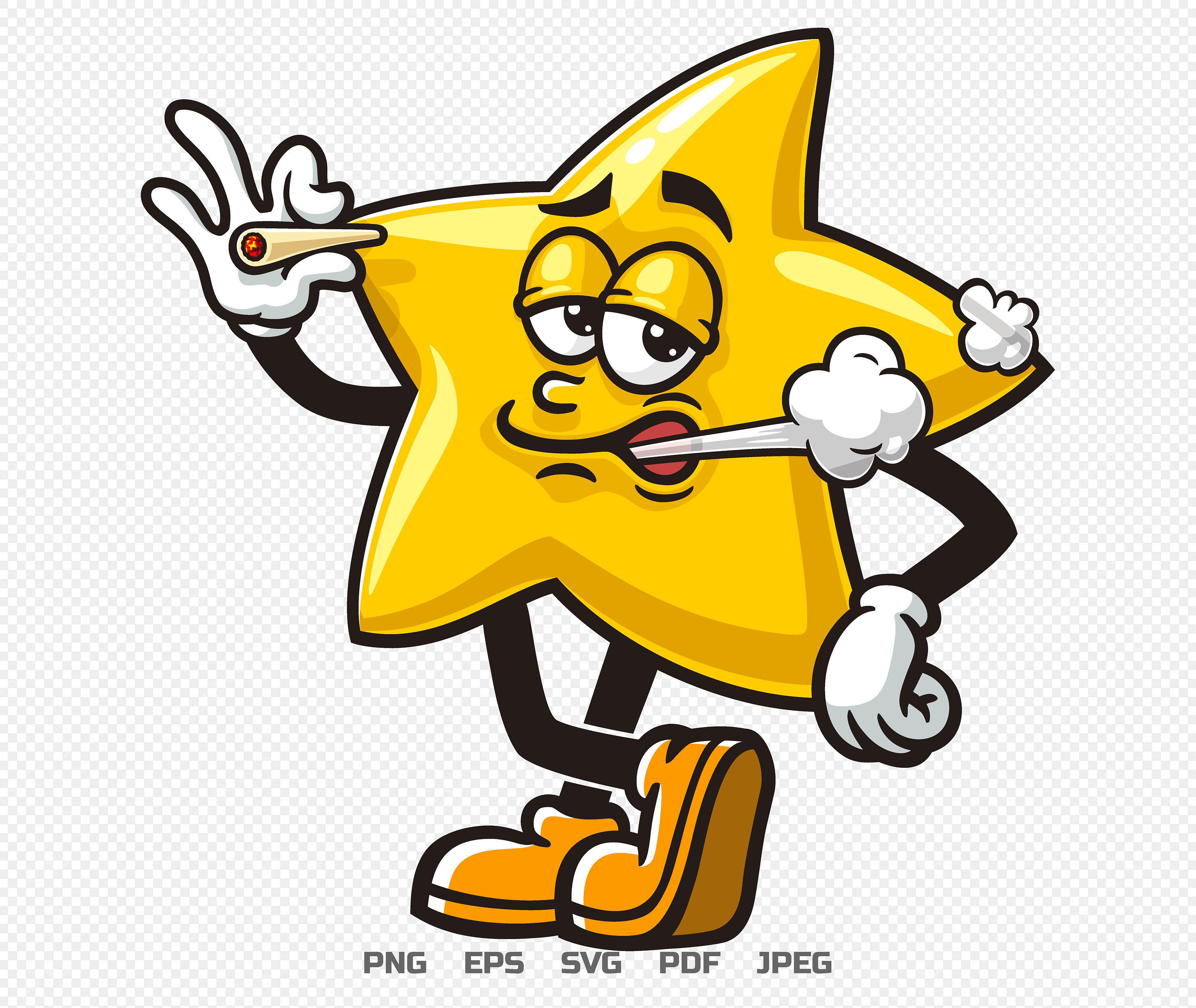 Smoking Star Cartoon Mascot Illustration Character Vector Clip-art Hand ...