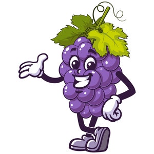 Grape Cartoon Mascot Illustration Design Character Vector - Etsy