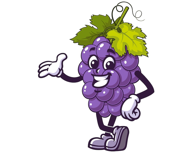 Grape Cartoon Mascot Illustration Design Character Vector - Etsy