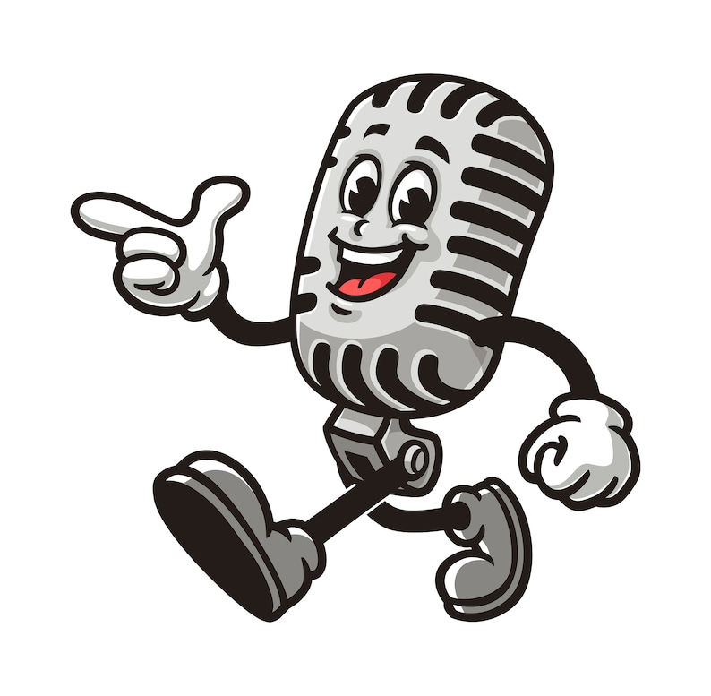 Walking Microphone Music Podcast Cartoon Mascot Illustration Character ...