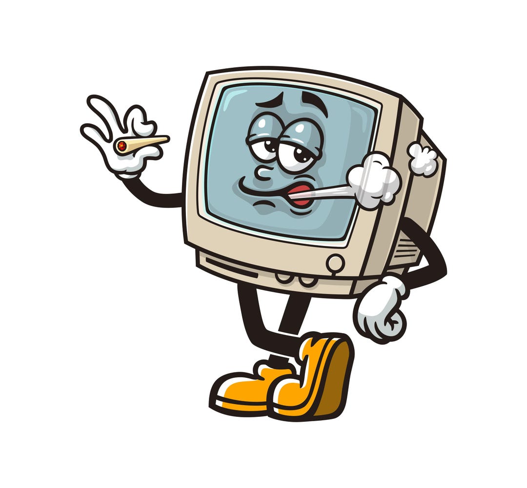 Smoking Retro Computer Cartoon Mascot Illustration Character Vector ...