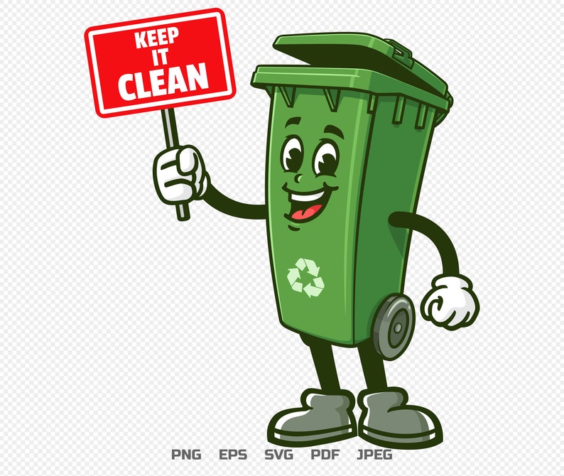 Trash Can Holding a Sign Keep It Clean, Trash Bin Garbage Bin Cartoon ...