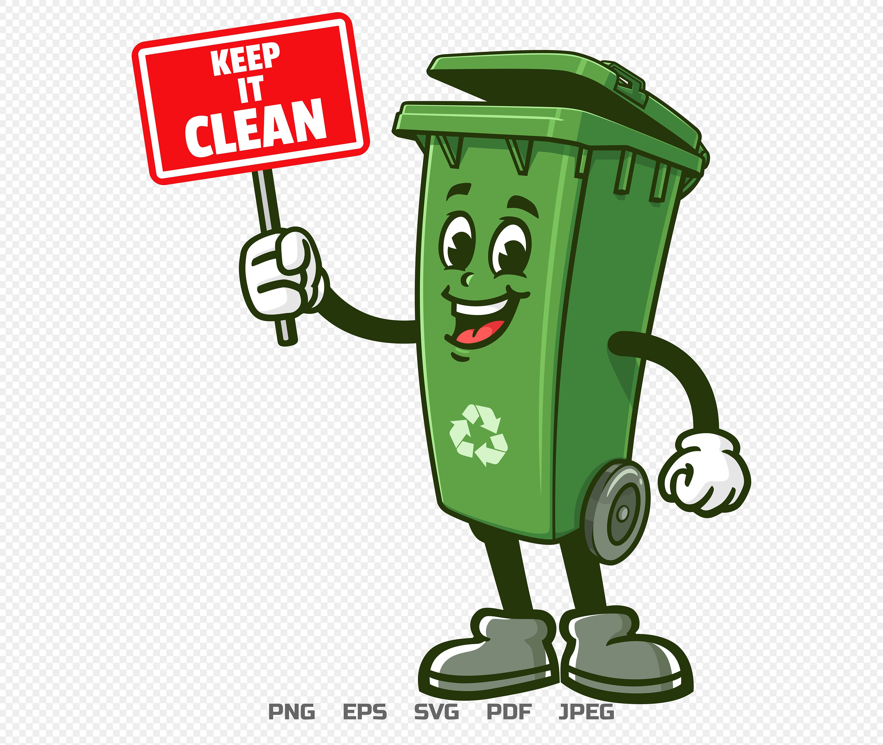 Trash Can Holding a Sign Keep It Clean, Trash Bin Garbage Bin Cartoon ...