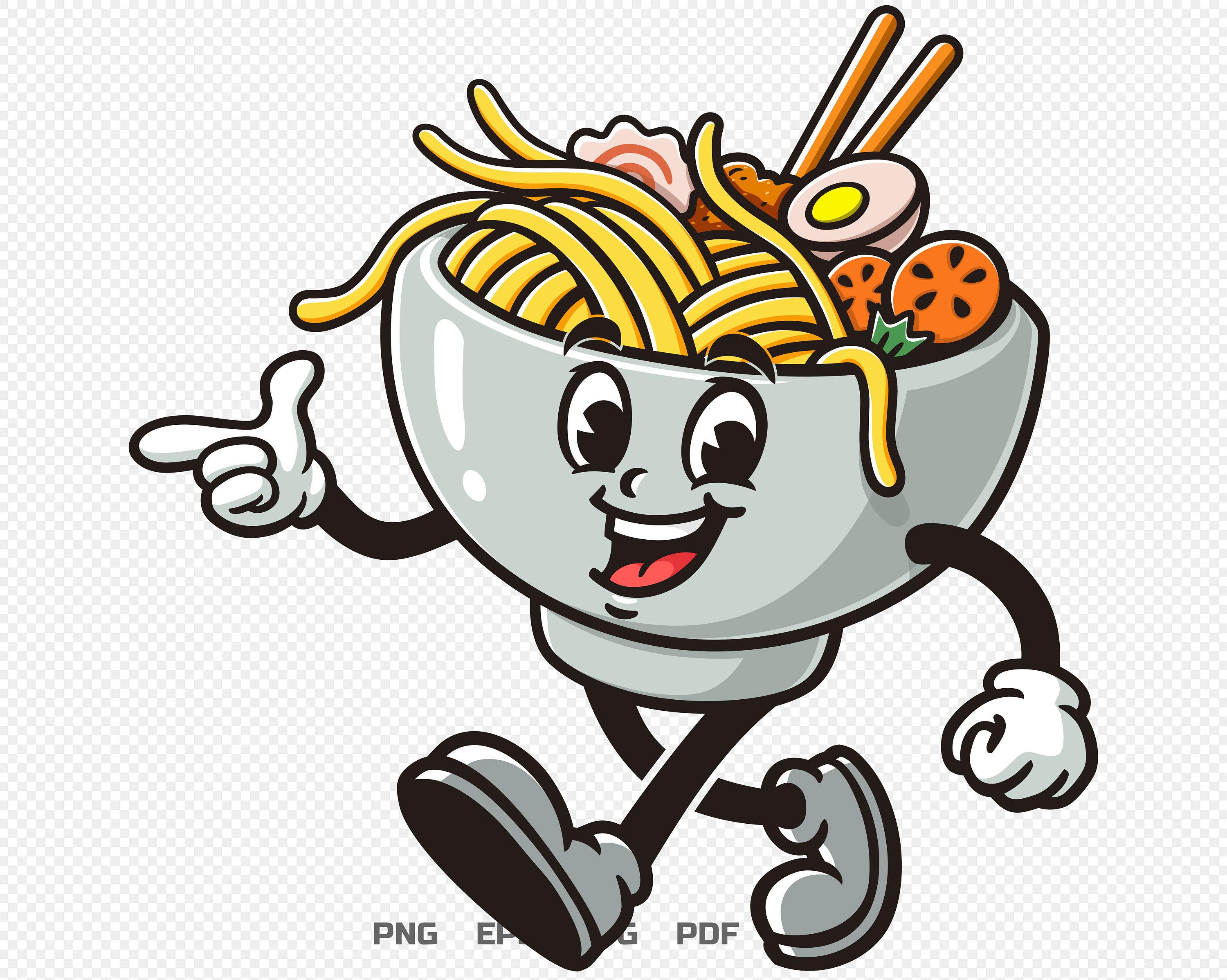 Walking Noodle Cartoon Mascot Illustration Design Character Vector - Etsy