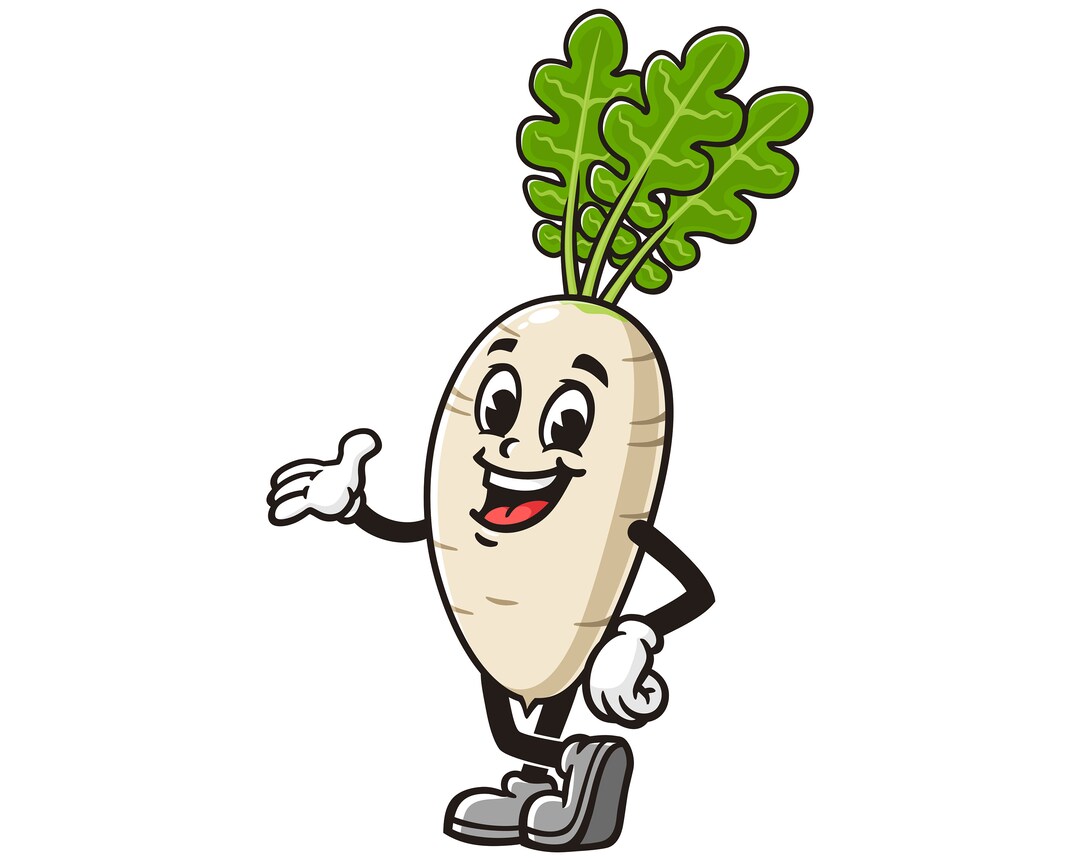 White Radish Cartoon Mascot Illustration Design Character Vector - Etsy