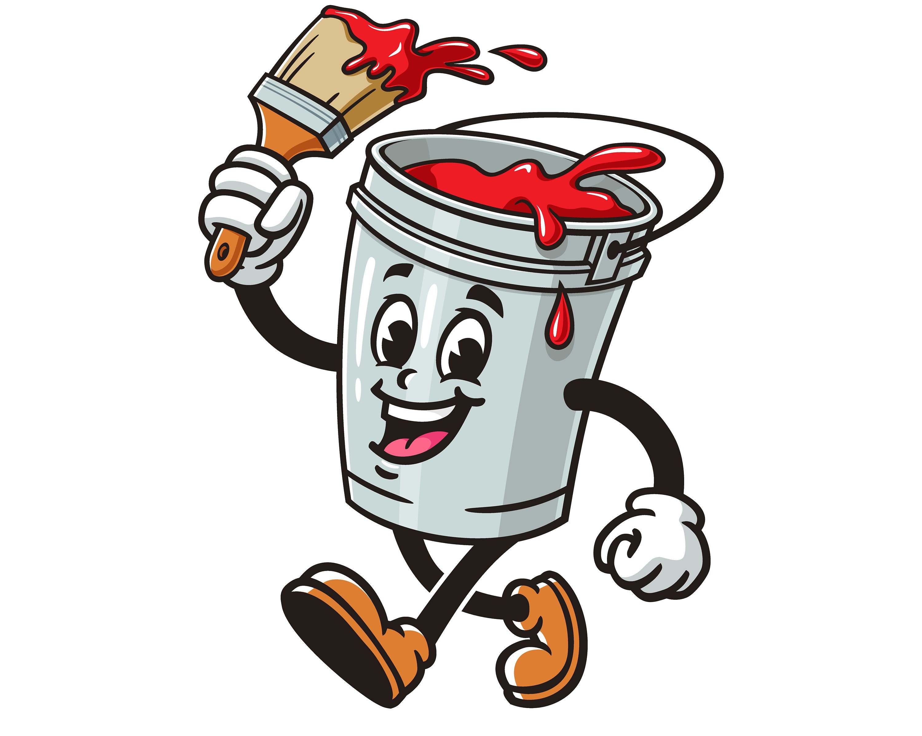 Walking Paint Bucket Red Cartoon Mascot Illustration Design Character ...