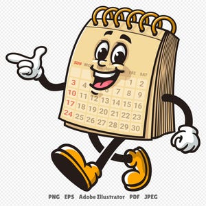 Walking Calendar Cartoon Mascot Illustration Character Vector Clip-art ...